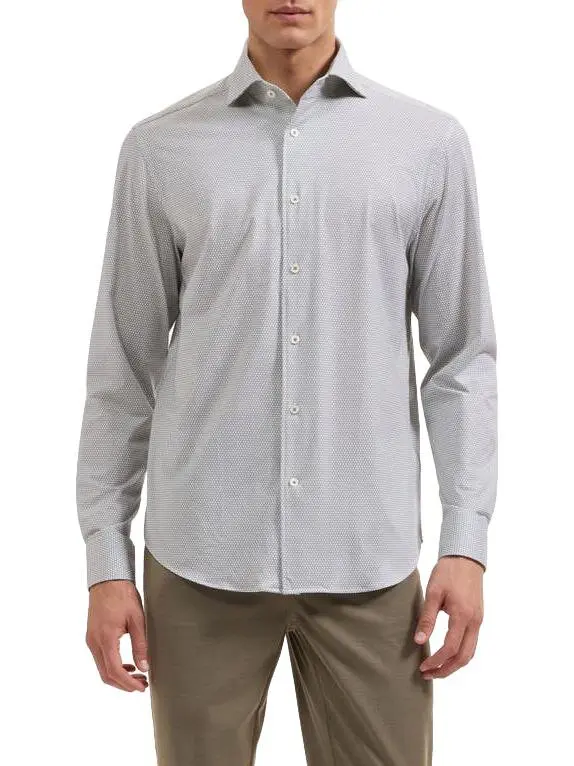 Bugatchi Devon Ooohcotton® Geo Print Button-up Shirt - Olive