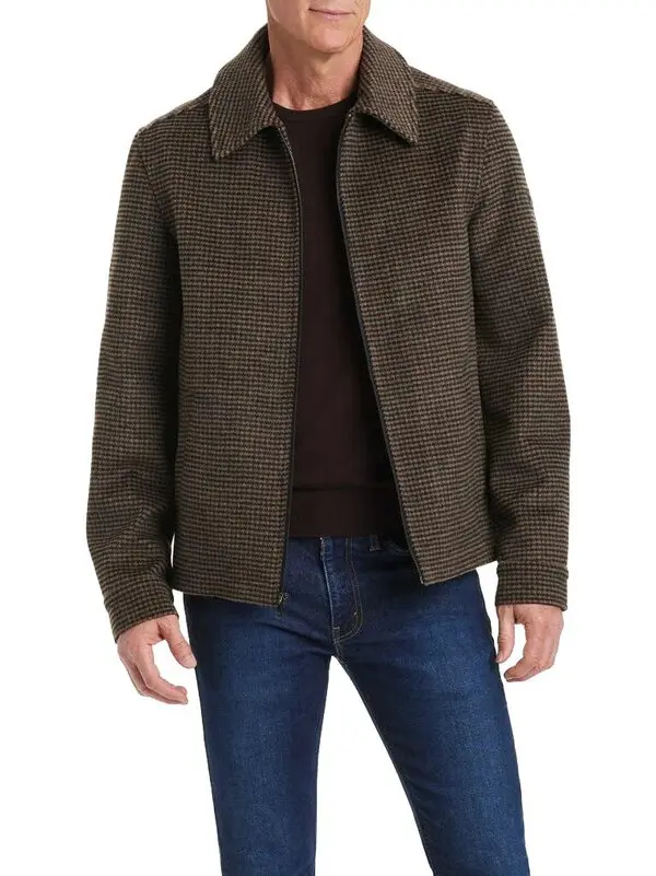 Vince Camuto Plaid Flannel Zip Jacket - Brown Houndstooth