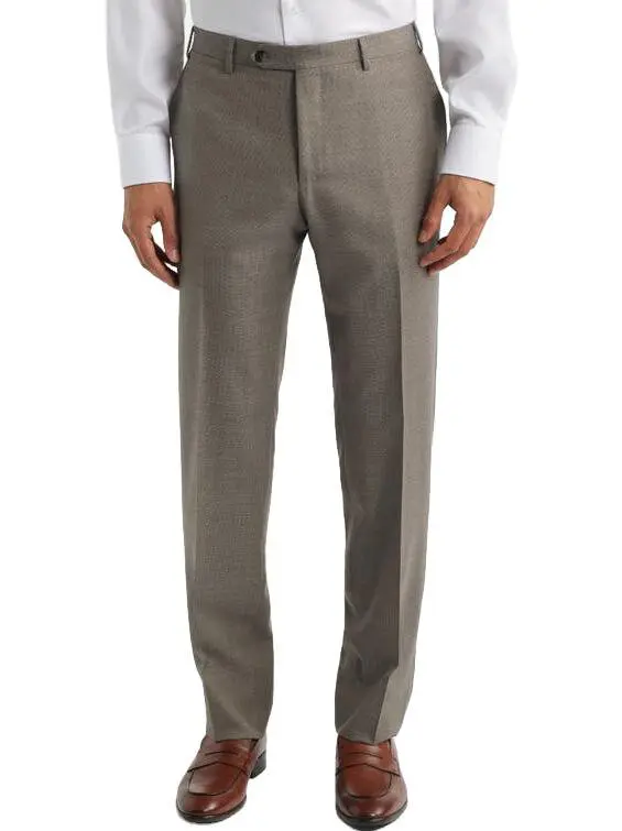 Canali Siena Regular Fit Flat Front Solid Wool Suit Pants - Beige