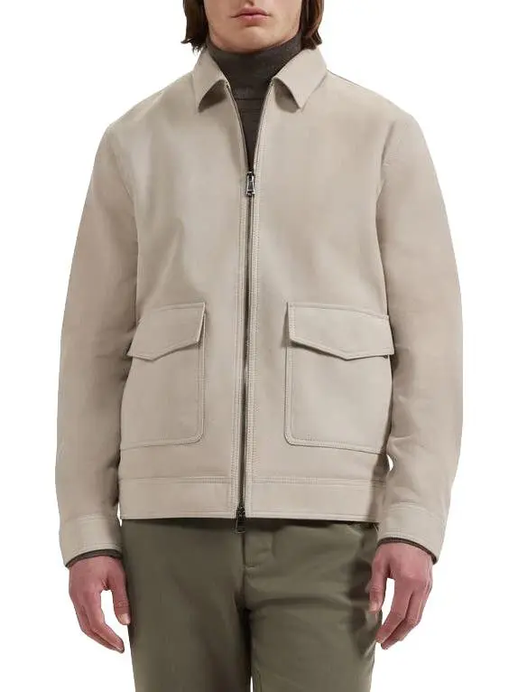Bugatchi Suede Bomber Jacket - Sand