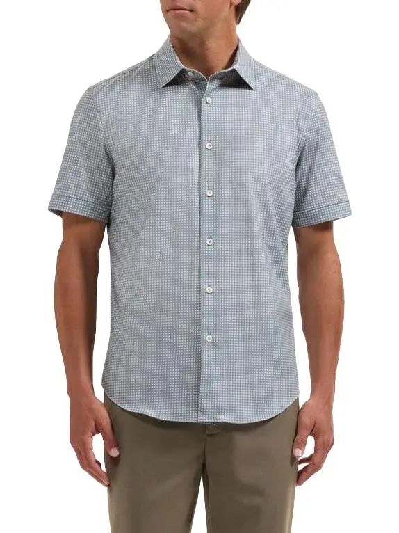 Bugatchi Miles Ooohcotton® Geo Print Short Sleeve Button-up Shirt - Avocado