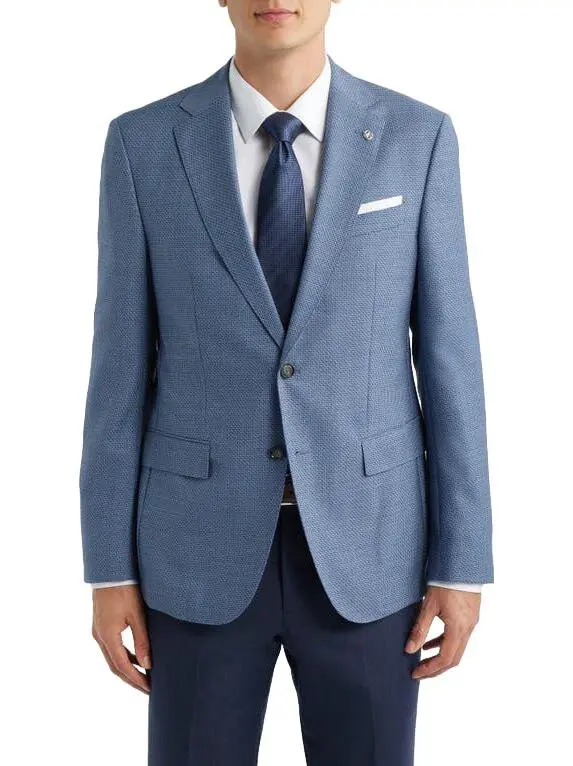 BOSS Hutson Slim Fit Textured Virgin Wool Sport Coat - Blue