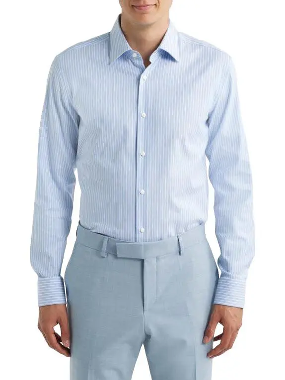 BOSS Hank Slim Fit Stripe Stretch Cotton Dress Shirt - Blue