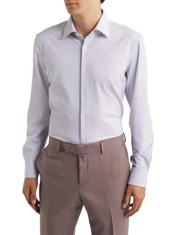 BOSS Hank Slim Fit Microcheck Stretch Dress Shirt - White/red/blue