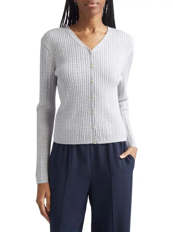 Vince Cable Stitch Merino Wool Blend V-neck Cardigan - Heather Grey