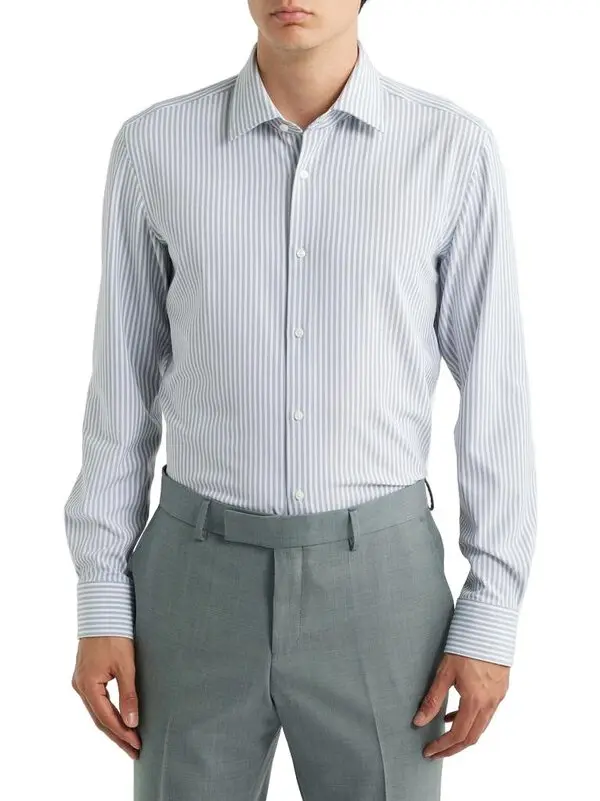 BOSS Hank Slim Fit Stripe Stretch Dress Shirt - Green