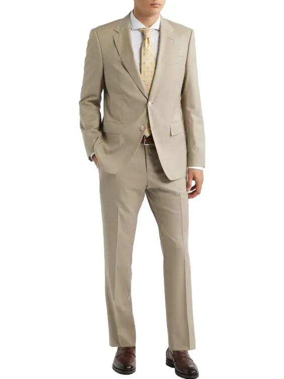 BOSS Huge Slim Fit Tan Virgin Wool Suit - Light Tan
