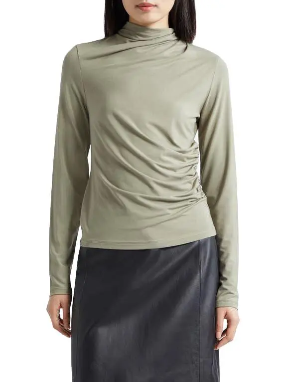 Vince Side Drape Funnel Neck Top - Artichoke