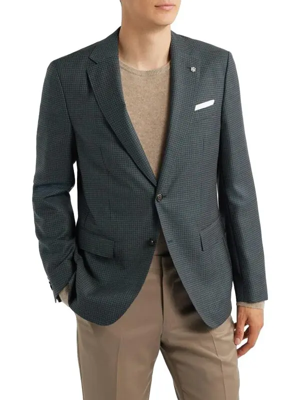 BOSS Hutson Slim Fit Dark Green Microcheck Virgin Wool Suit - Green/tan