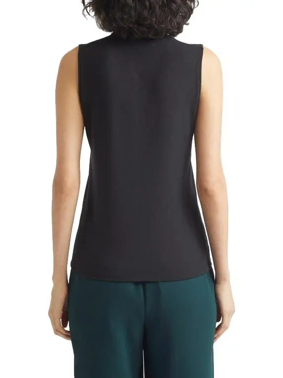 Vince Jersey Shell With Shirred Crewneck - Black