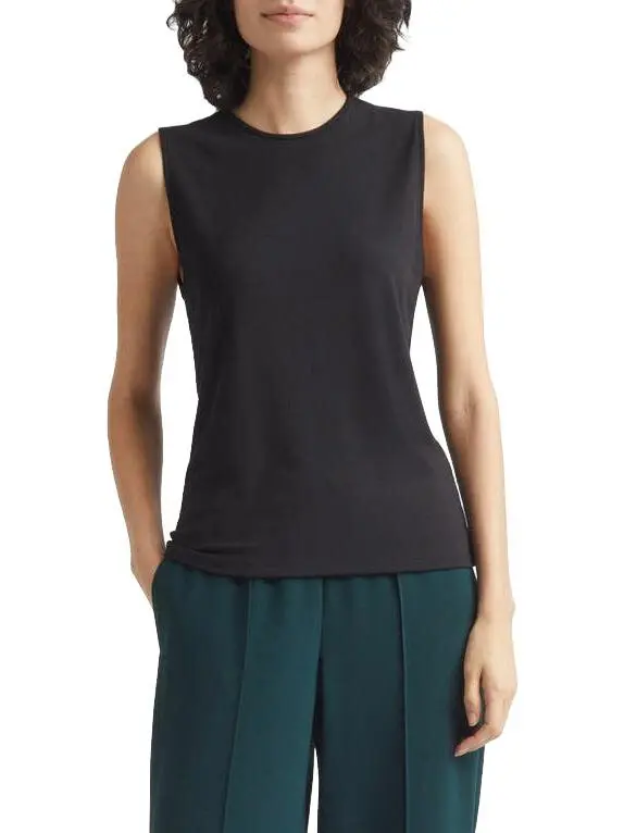 Vince Jersey Shell With Shirred Crewneck - Black