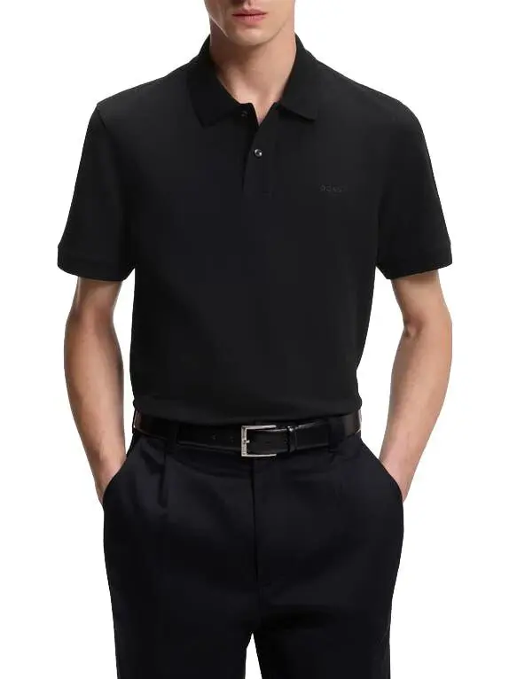BOSS Pallas Solid Cotton Piqué Polo - Black
