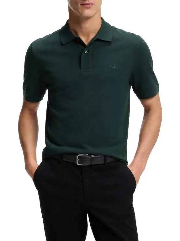 BOSS Pallas Solid Cotton Piqué Polo - Open Green