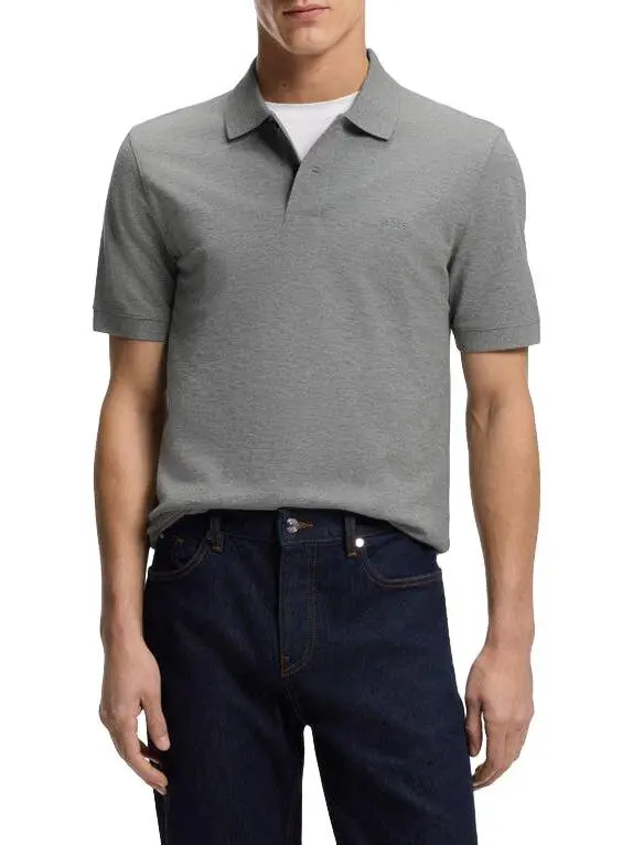 BOSS Pallas Solid Cotton Piqué Polo - Silver