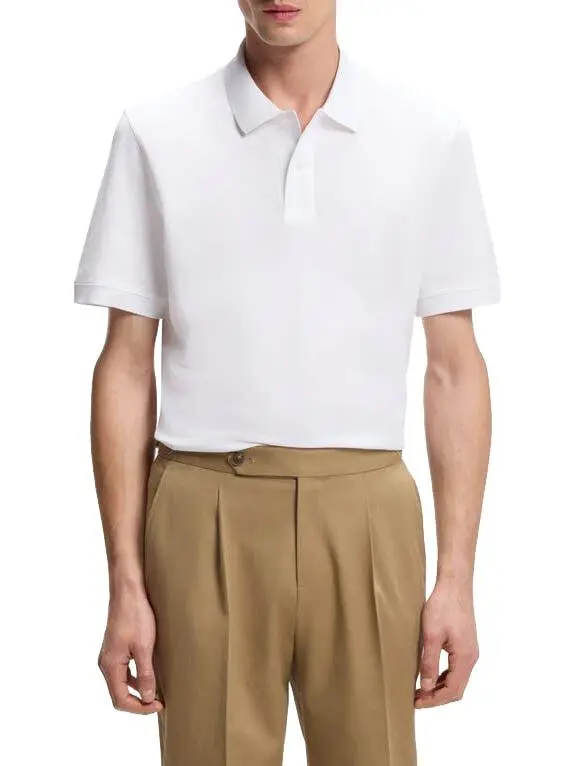 BOSS Pallas Solid Cotton Piqué Polo - White