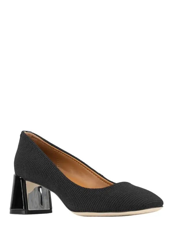 DONALD PLINER Flared Block Heel Pumps With Textured Fabric - Black