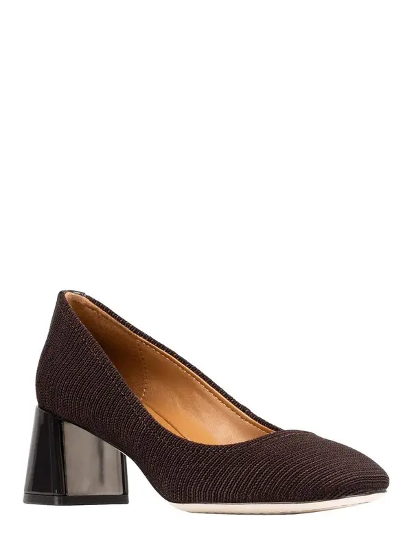 DONALD PLINER Flared Block Heel Pumps With Textured Fabric - Dark Brown