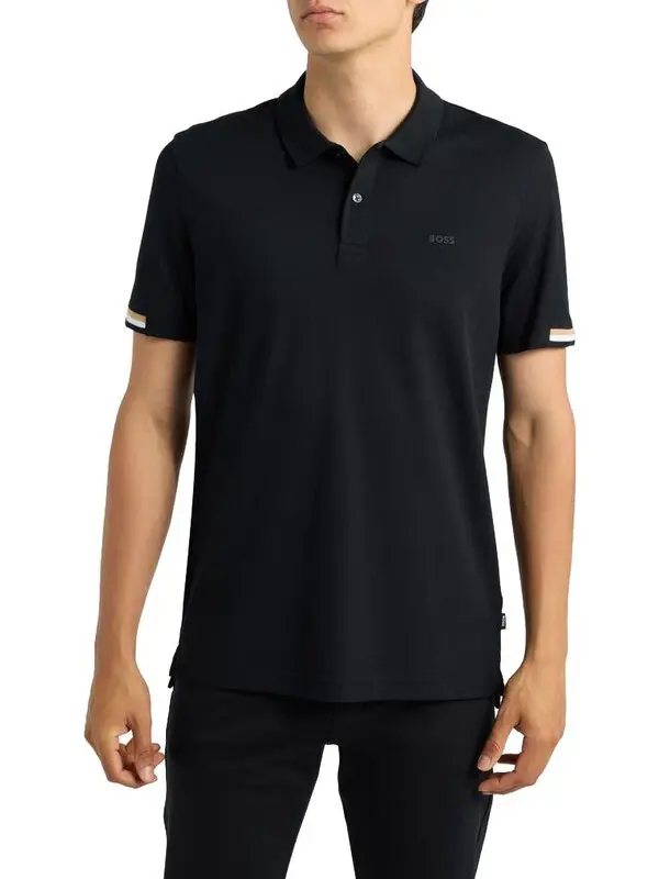 BOSS Parlay Solid Cotton Piqué Polo - Black