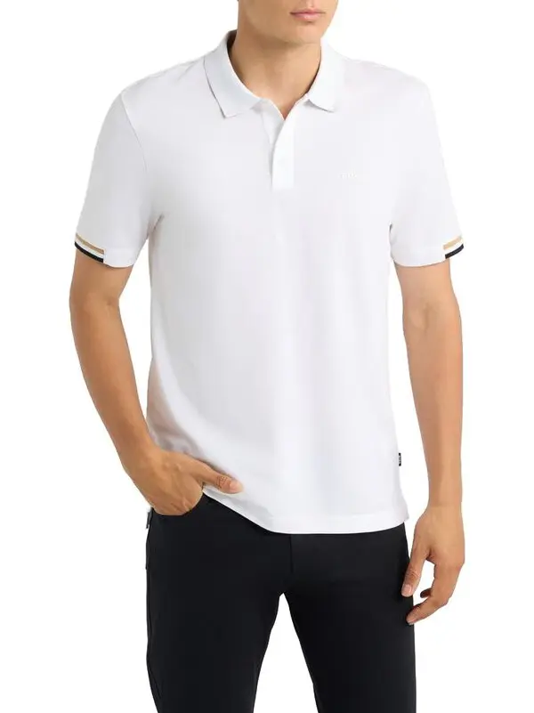 BOSS Parlay Solid Cotton Piqué Polo - White