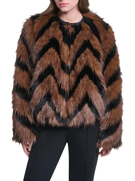 Karl Lagerfeld Paris Zigzag Faux Fur Jacket - Black/brown