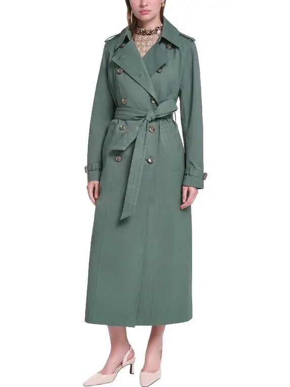 Karl Lagerfeld Paris Belted Trench Coat - Dark Sage
