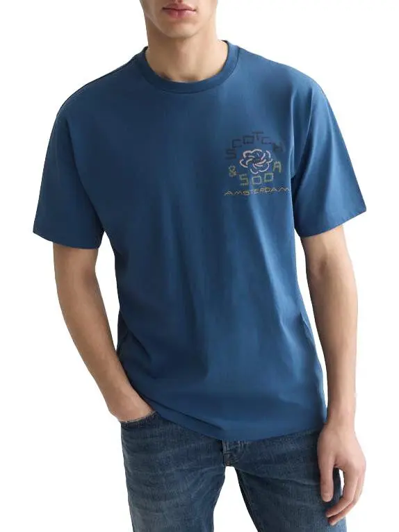 Scotch & Soda Relaxed Fit Cotton Graphic T-shirt - Ensign Blue