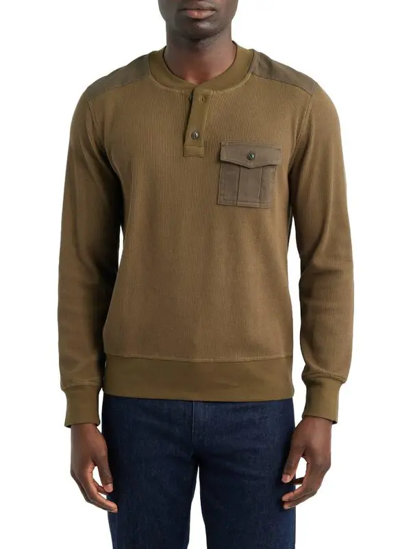 Brooks Brothers Waffle Stitch Stretch Cotton & Wool Henley - Green