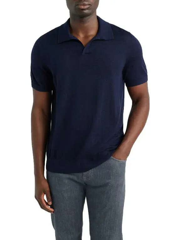 Brooks Brothers Merino Wool Johnny Collar Polo Sweater - Navy