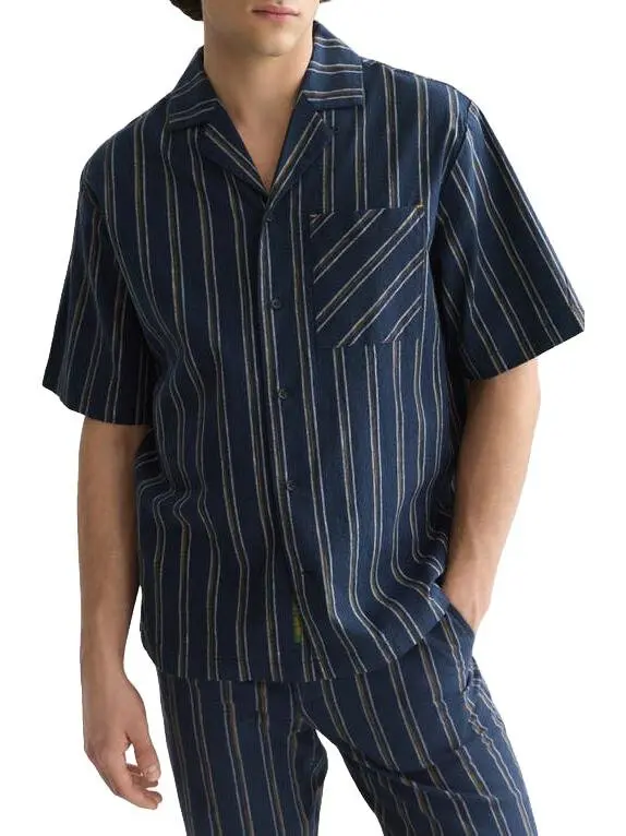 Scotch & Soda Relaxed Fit Short Sleeve Button-up Shirt - Sky Captain Stripe