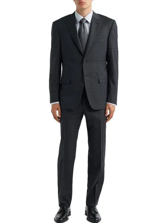 Canali Siena Regular Fit Grey Shadow Plaid Wool Suit - Charcoal