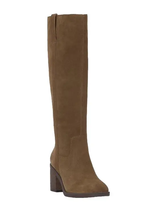 Lucky Brand Adana Knee High Suede Boot With Stacked Heel - Dark Brown
