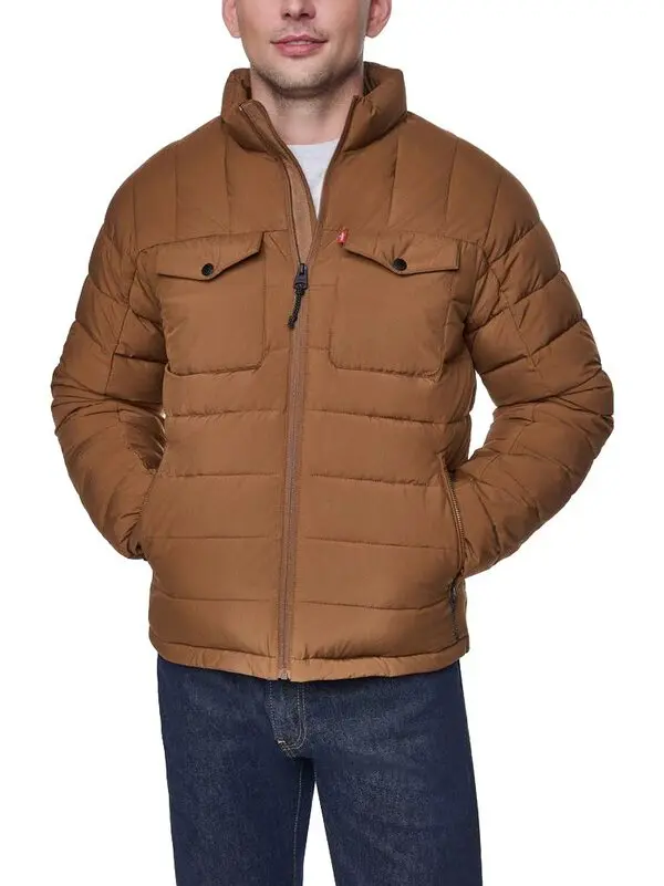LEVI'S Quilted Stand Collar Puffer Jacket - Brown