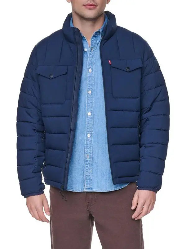 LEVI'S Quilted Stand Collar Puffer Jacket - Navy