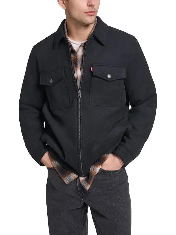 LEVI'S Zip Front Plaid Shirt Jacket - Black