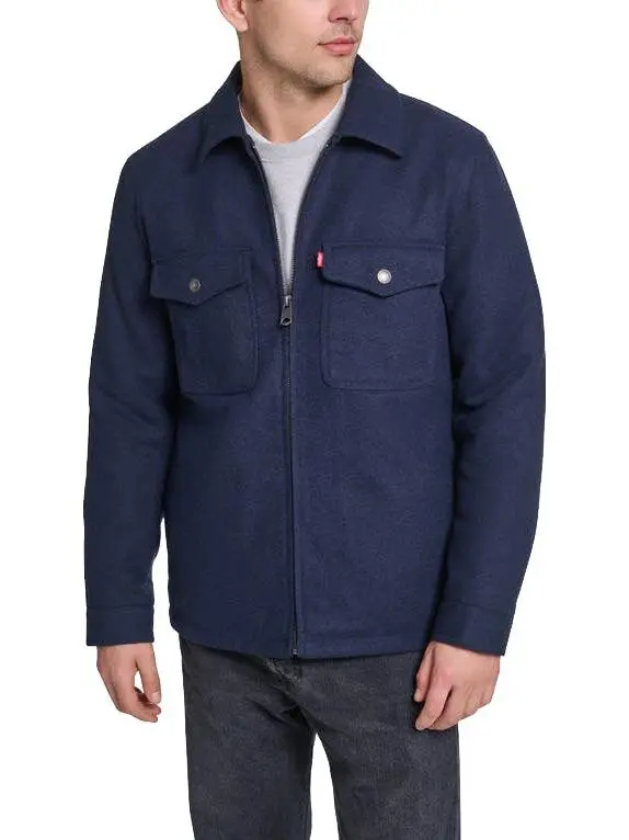 LEVI'S Zip Front Plaid Shirt Jacket - Navy