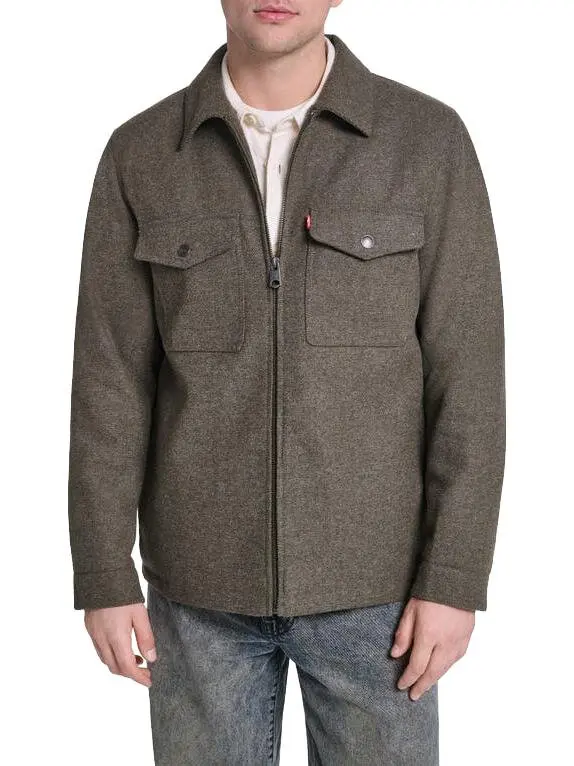 LEVI'S Zip Front Plaid Shirt Jacket - Olive
