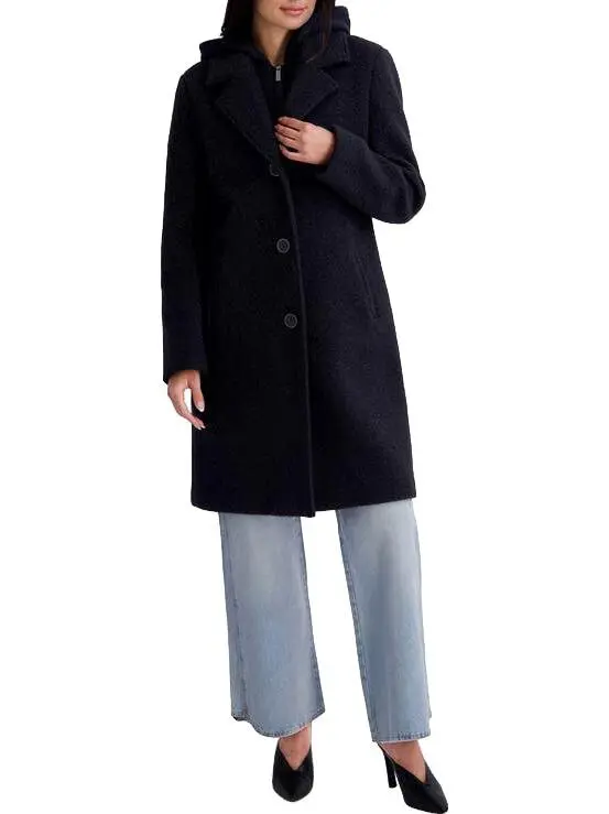 KENNETH COLE Textured Coat With Removable Hoodie Bib - Black