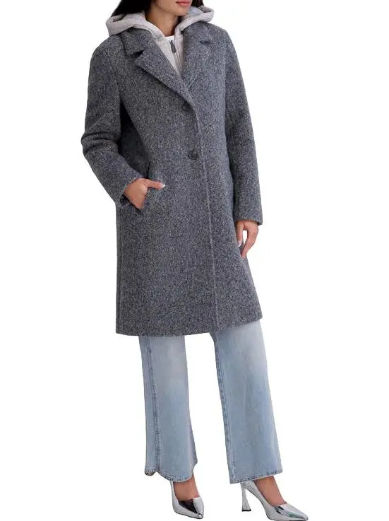 KENNETH COLE Textured Coat With Removable Hoodie Bib - Light Grey