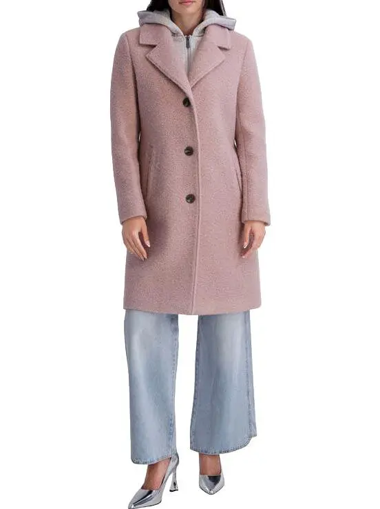 KENNETH COLE Textured Coat With Removable Hoodie Bib - Pink