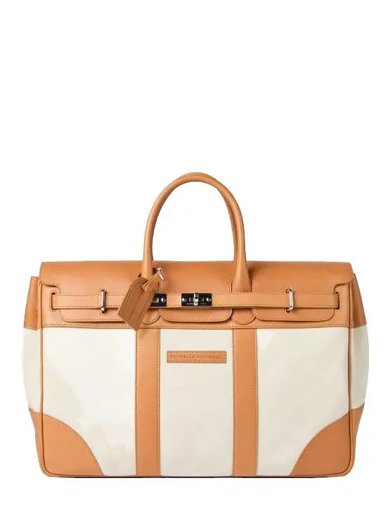 Brunello Cucinelli Grained Calfskin And Cowhide Country Bag - Ivory