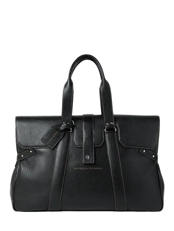Brunello Cucinelli Grained Calfskin Country Weekender Bag - Black
