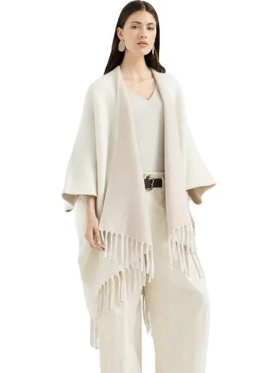 Brunello Cucinelli Wool And Cashmere Double Knit Reversible Poncho - Panama