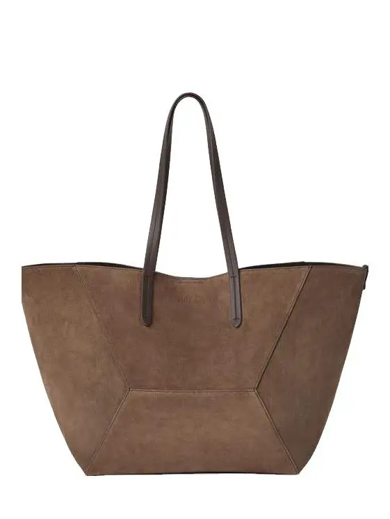 Brunello Cucinelli Suede Tote Bag With Monili - Bark
