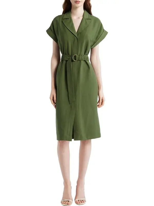 Vince Camuto Belted Woven Midi Shirtdress - Olive