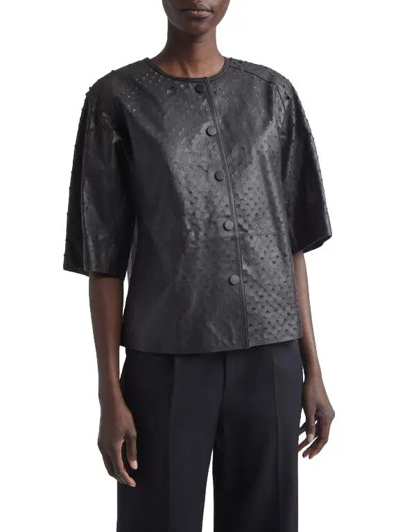 Lafayette 148 New York Laser-cut Lambskin Leather Jacket - Black