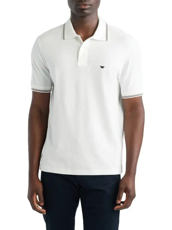 Emporio Armani Tipped Cotton Polo Shirt - Solid White