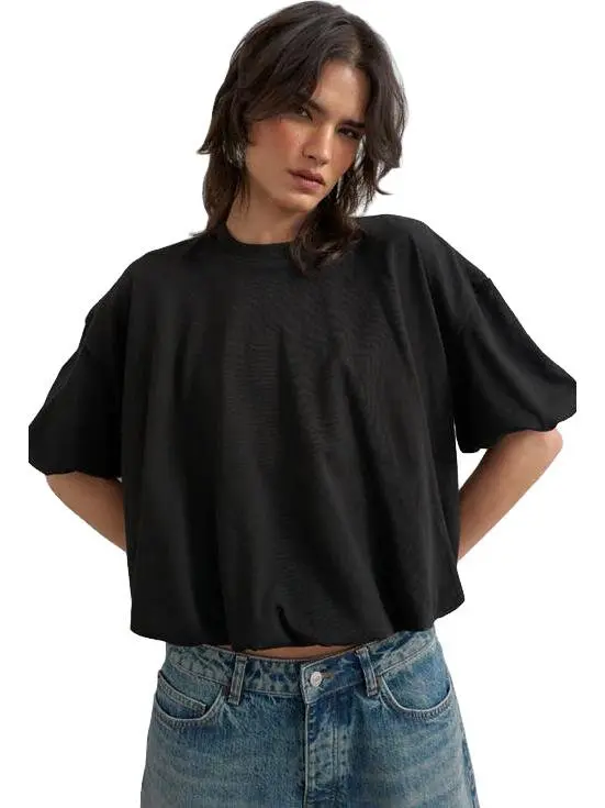 Topshop Bubble Hem Cotton T-shirt - Black