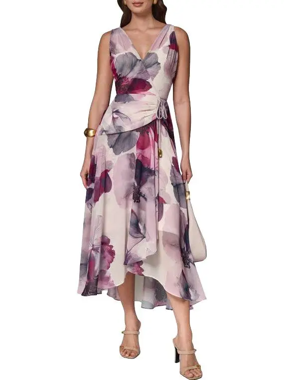 Donna Karan New York Floral Faux-wrap Midi Dress - Sangria Multi