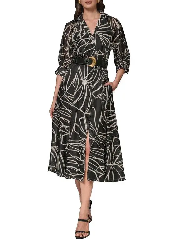 Donna Karan New York Printed Belted Midi Shirtdress - Blk/lt Can