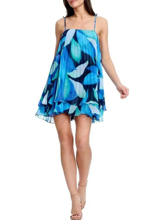 Dress The Population Lina Floral Pleated Cocktail Mini Dress - Cobalt Multi